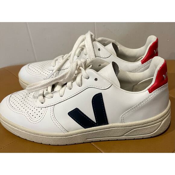 Veja | Shoes | Veja V Womens Size 5 White Navy Red Leather Sneaker Lace ...